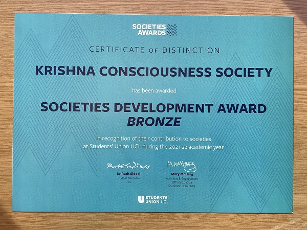 Krishna Consciousness Society receives Awards at leading university ...